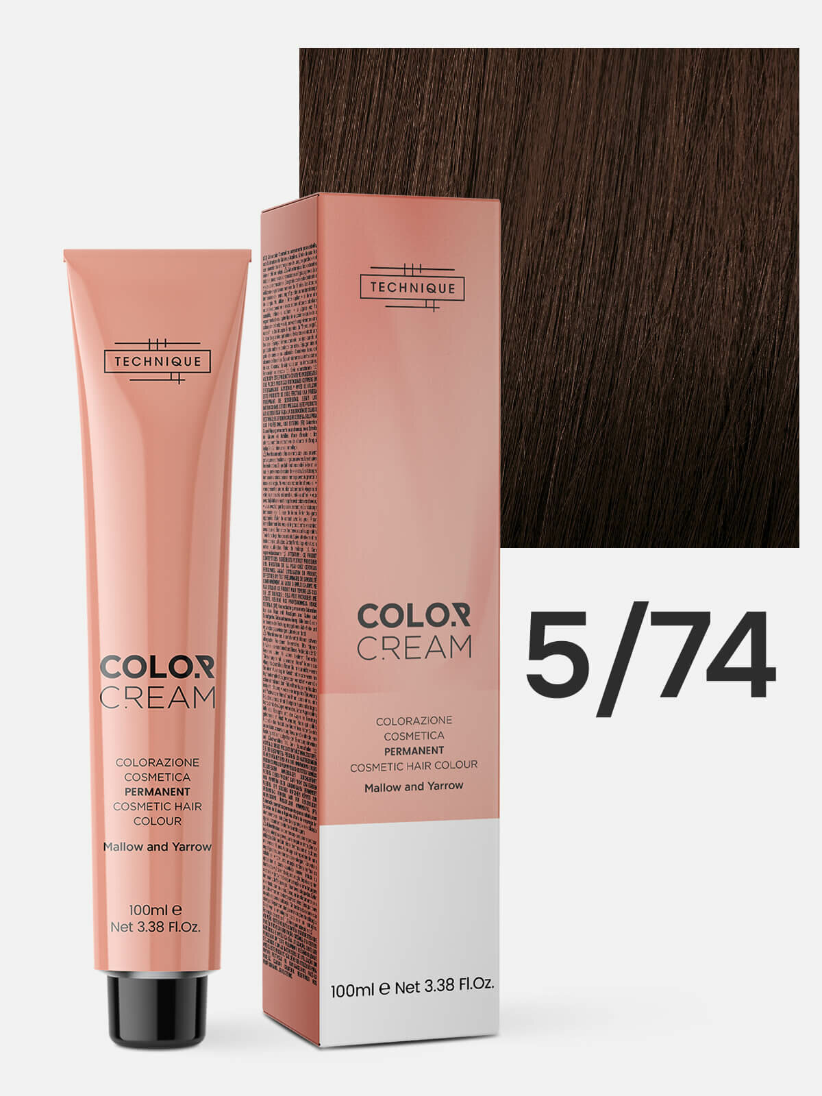 Крем - краска для волос профессиональная Technique Color Cream Permanent Cosmetic Hair Colour 5.74 Светлый каштановый Коричнево-медный, 100 мл