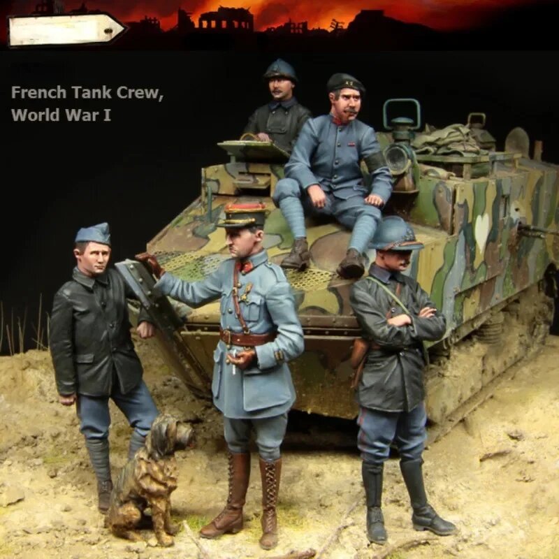 1/35 масштабная фигурка из смолы, комплект модели французского танка, WWI, 5-местный военный гаражный комплект, мини-скульптура, самосборка, неокрашенный N550