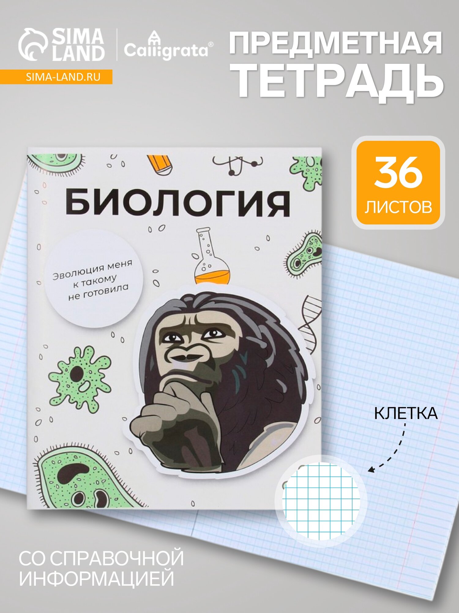 Предметная тетрадь по биологии Calligrata «Животные мемы», 36 листов, в клетку, со справочным материалом, обложка из мелованной бумаги