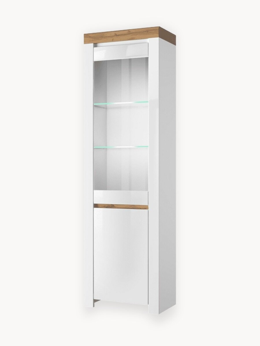 Витрина Anrex Taurus 1V1D, 203.4 x 35.7 x 60.2 см, цвет: белый глянец/дуб вотан