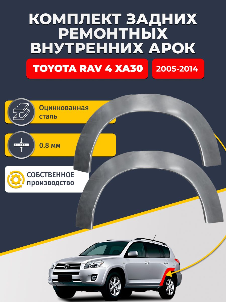 Комплект задних ремонтных внутренних арок для автомобиля Toyota RAV4 XA30 2005-2014 5 дверей (РАВ4). Оцинкованная сталь 0,8 мм.