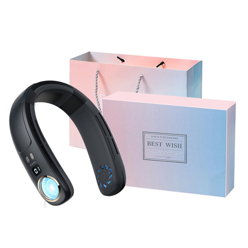 Вентилятор на шею RINGKE компактный безлопастной USB, midnight black, длительное время работы