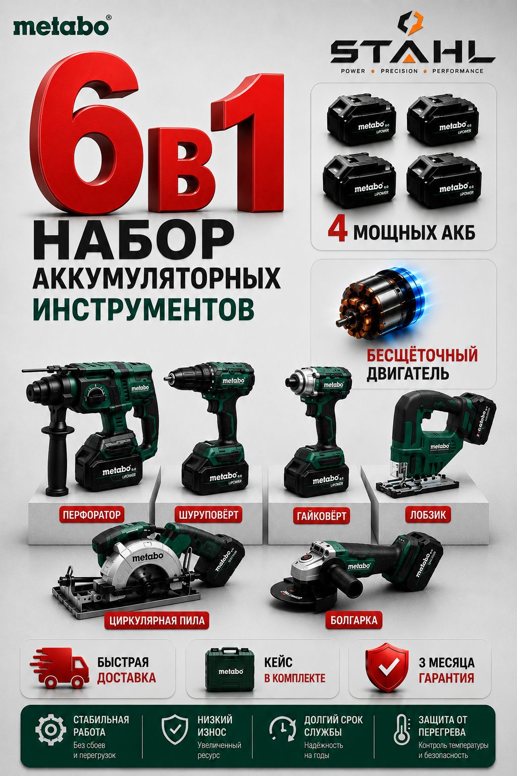 Набор аккумуляторных инструментов - 6в1 - metabo