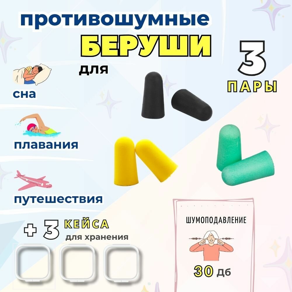 Беруши силиконовые для сна и плавания, Затычки для ушей от храпа, шума, Вкладыши шум подавляющие, для работы, для отдыха