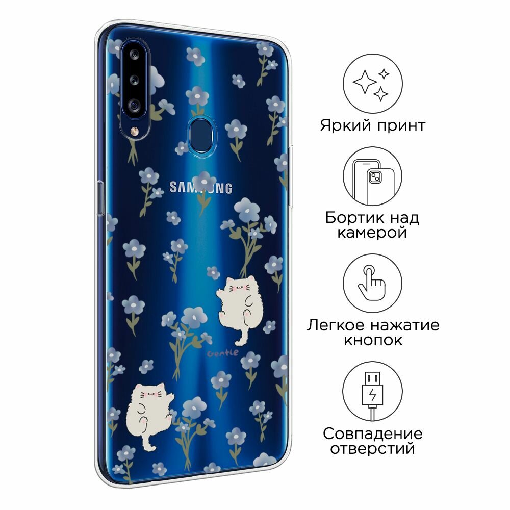 Чехол на Samsung Galaxy A20s / Самсунг Галакси A20s с принтом "Gentle cats", прозрачный — фото 1