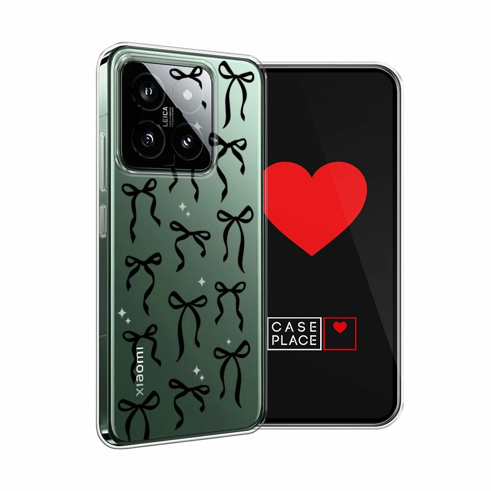 Чехол на Xiaomi 14 / Сяоми 14 с принтом "Black bows", прозрачный — фото 1