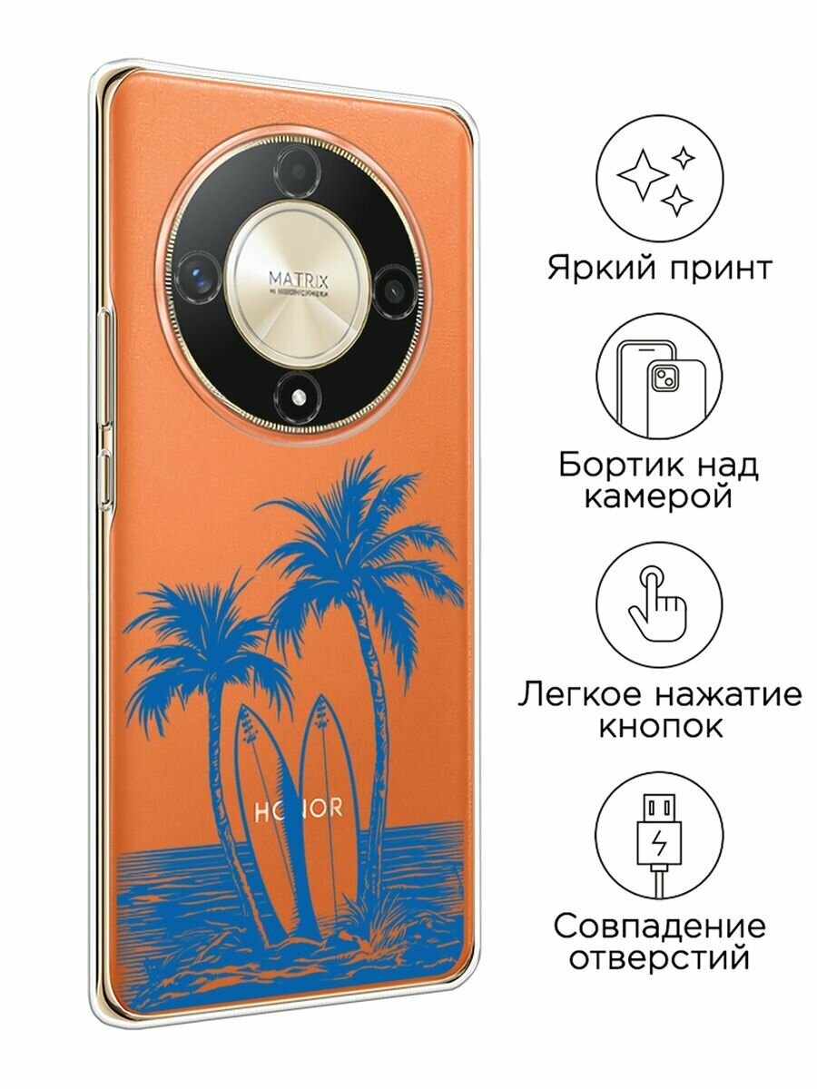 Чехол на Honor X9b / Хонор X9B с принтом "Сёрфинг на островах 1", прозрачный — фото 1