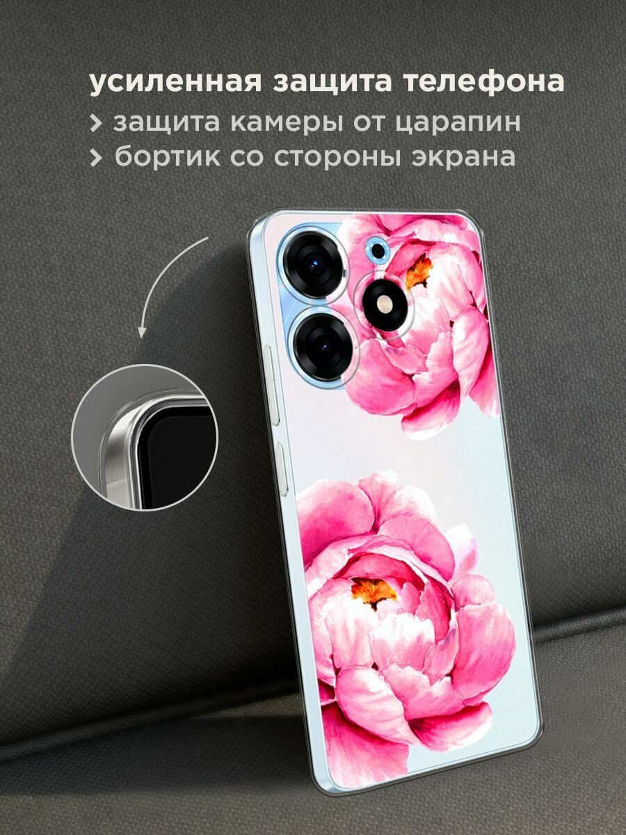 Чехол на Tecno Spark 10 Pro / Текно Спарк 10 Про с принтом "Open peonies", прозрачный — фото 1
