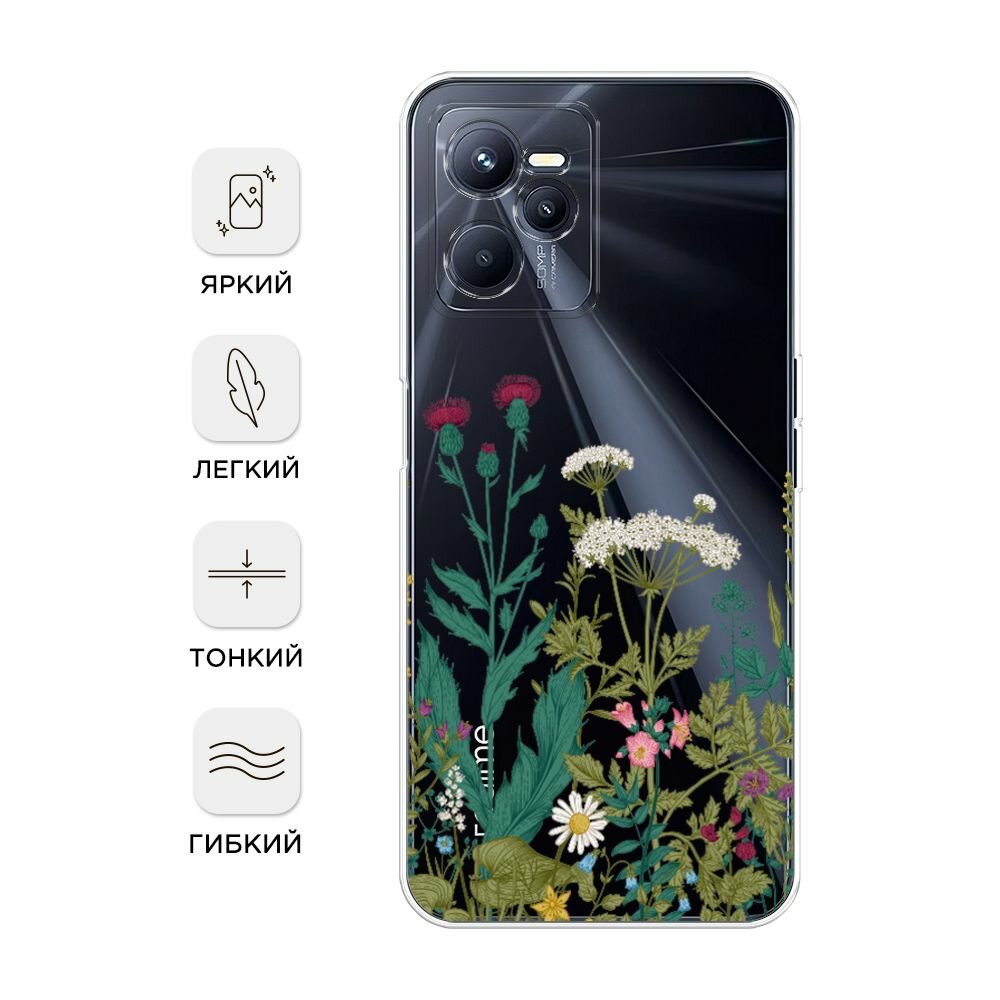 Чехол на Realme C35 / Реалми C35 с принтом "Дикие полевые цветы", прозрачный — фото 1