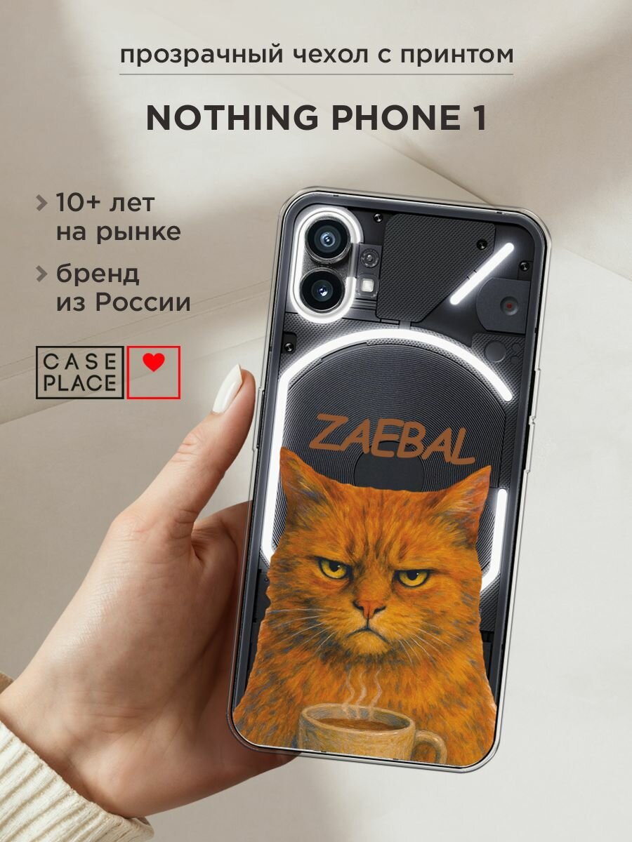 Чехол на Nothing Phone 1 / Нафинг Фон 1 с принтом "Рыжий кот с надписью", прозрачный