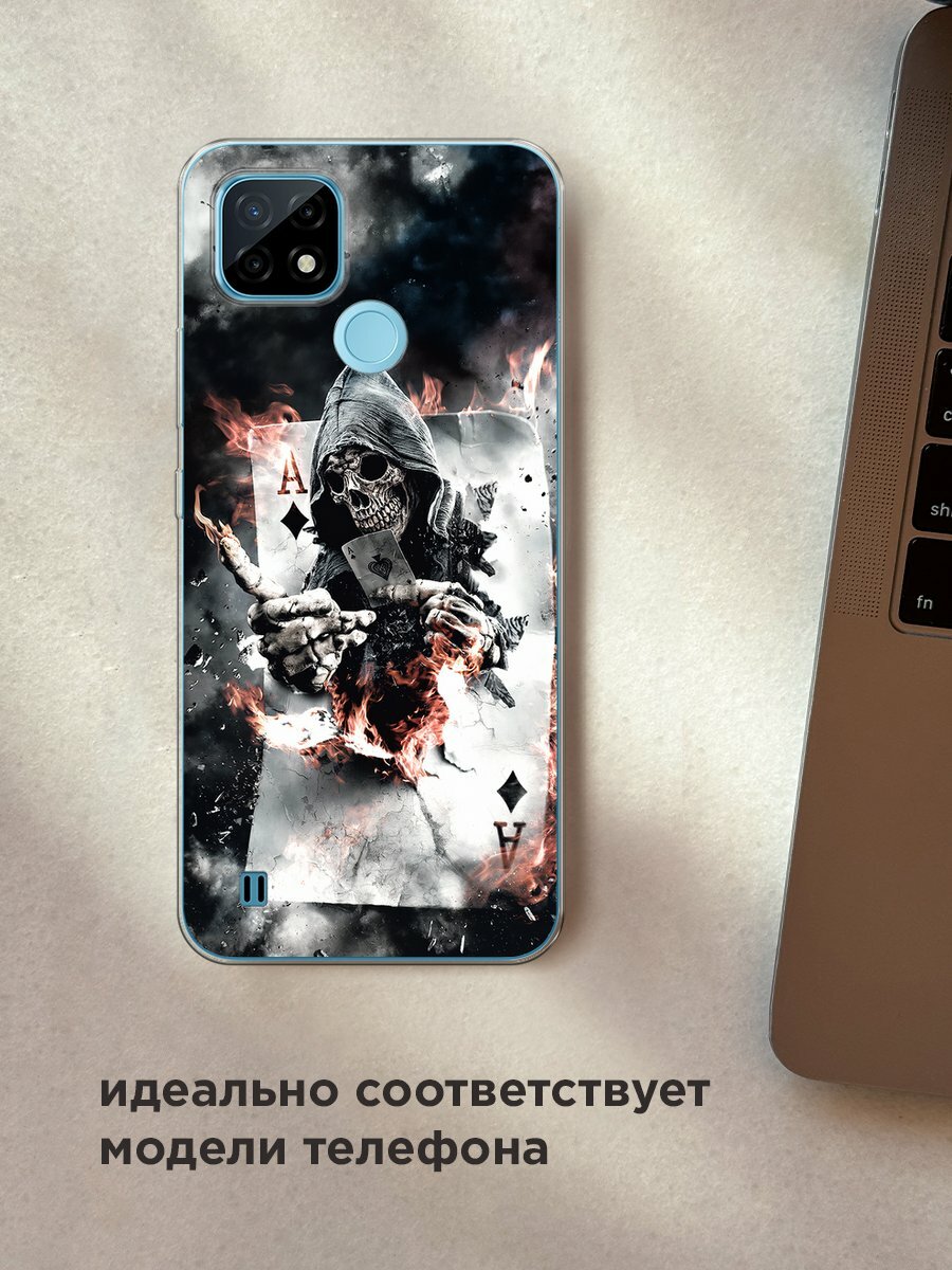 Чехол на Realme C21 / Реалми С21 с принтом "Карты черепа в капюшоне" — фото 1