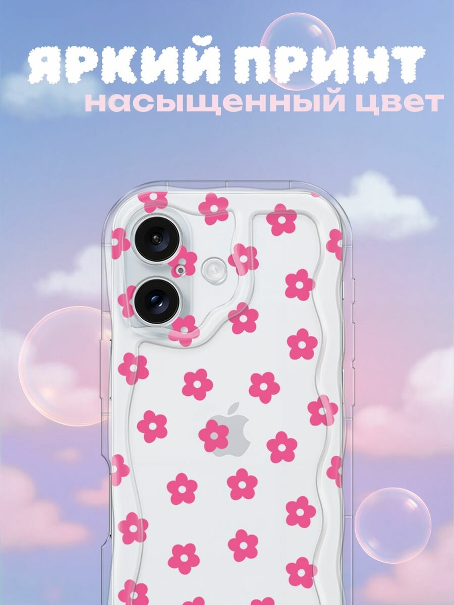 Чехол на Apple iPhone 16 / Айфон 16 с принтом "Розовые цветы паттерн" — фото 1