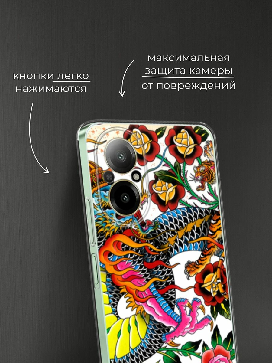 Чехол на Realme C67 4G / Реалми C67 4G с принтом "Дракон в цветах" — фото 1