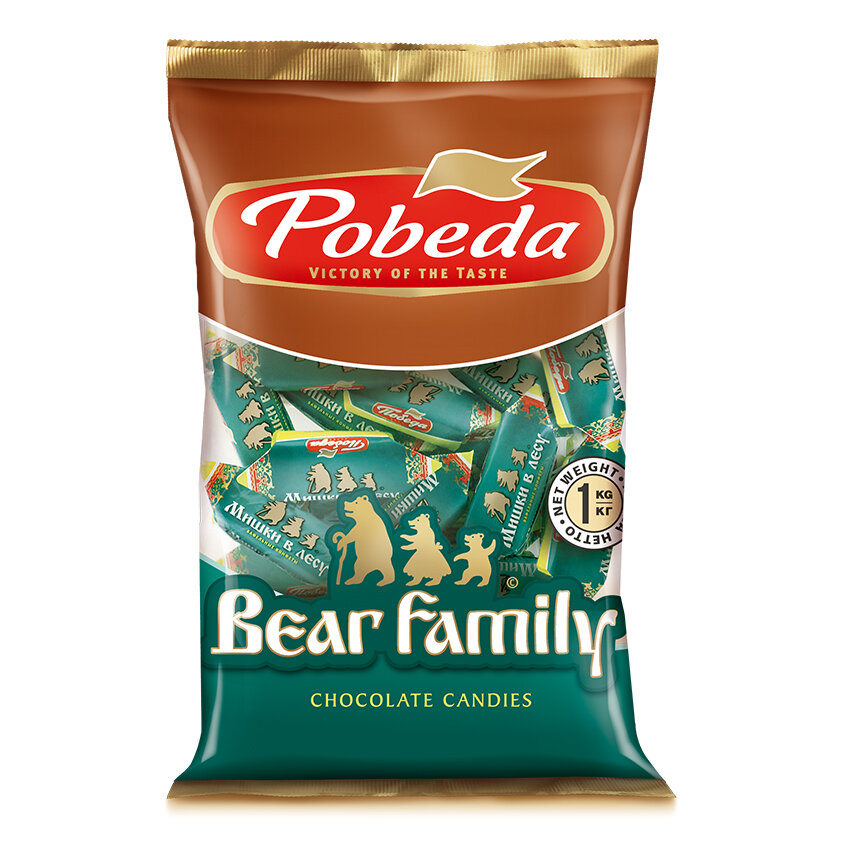 Конфеты Победа вкуса вафельные Мишки в лесу с начинкой в горьком шоколаде, 72% какао, 1000 г