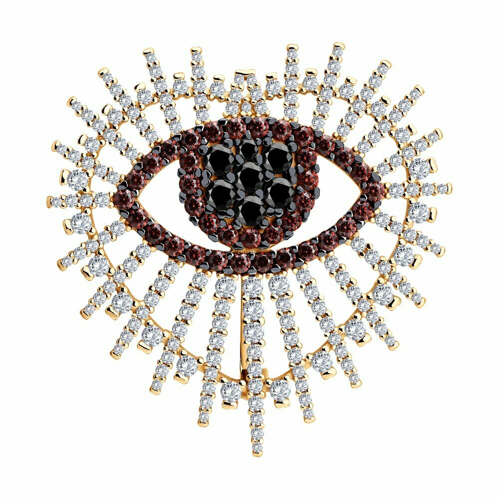 Брошь, серебро, 925 проба, золочение, фианит