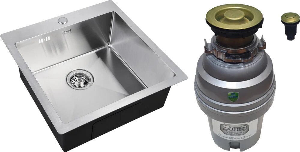Комплект Мойка Zorg Inox R 5151 51x51, сталь, нержавеющая сталь / Измельчитель ZR-75 D BRONZE электрический, нержавеющая сталь