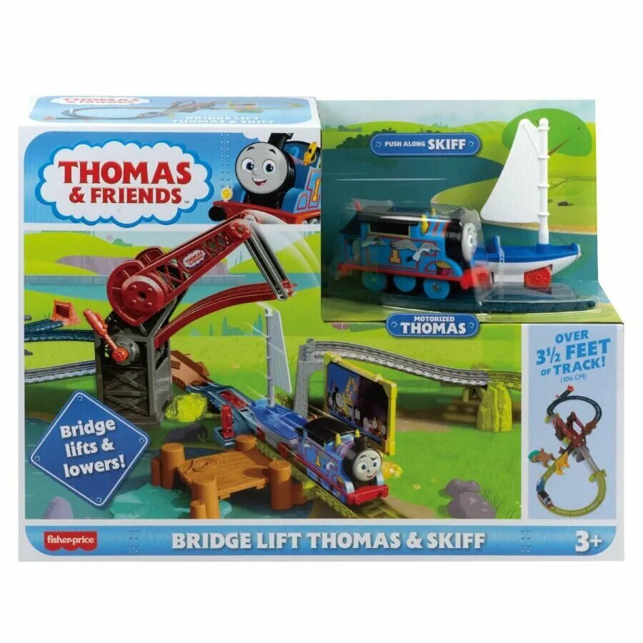 Fisher-Price Thomas & Friends Игрушечный набор с моторизованным поездом, Paint Delivery / Bridge Lift Thomas Skiff / Грузовик для ролевых игр детей дошкольного возраста в возрасте от 3 лет
