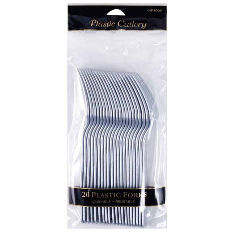 Вилки из прочного пластика, цвет - серебристый, количество - 20шт