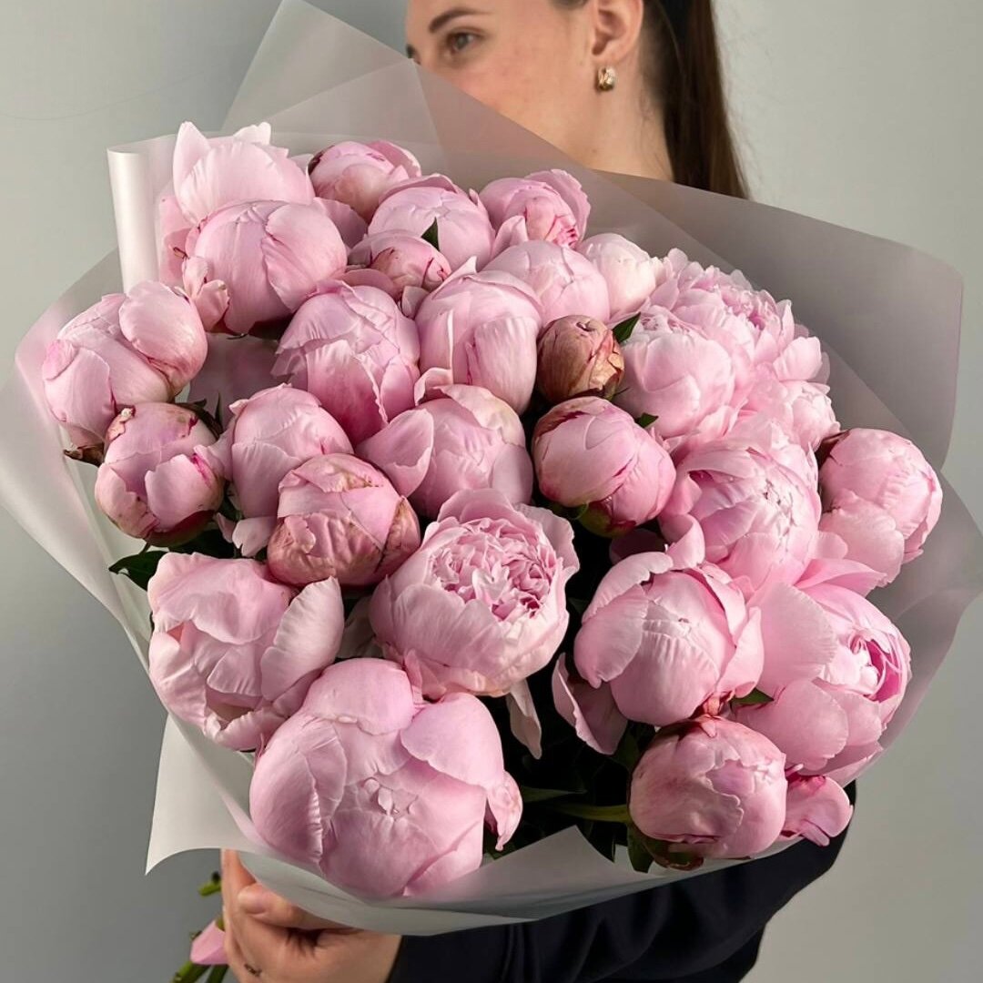 Букет из розовых пионов 31 шт, красивый букет цветов, шикарный, премиум цветы, премиум букет
