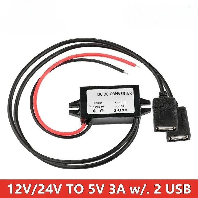 Преобразователь 12/24В в 5В 3А с 2 USB Dual Square