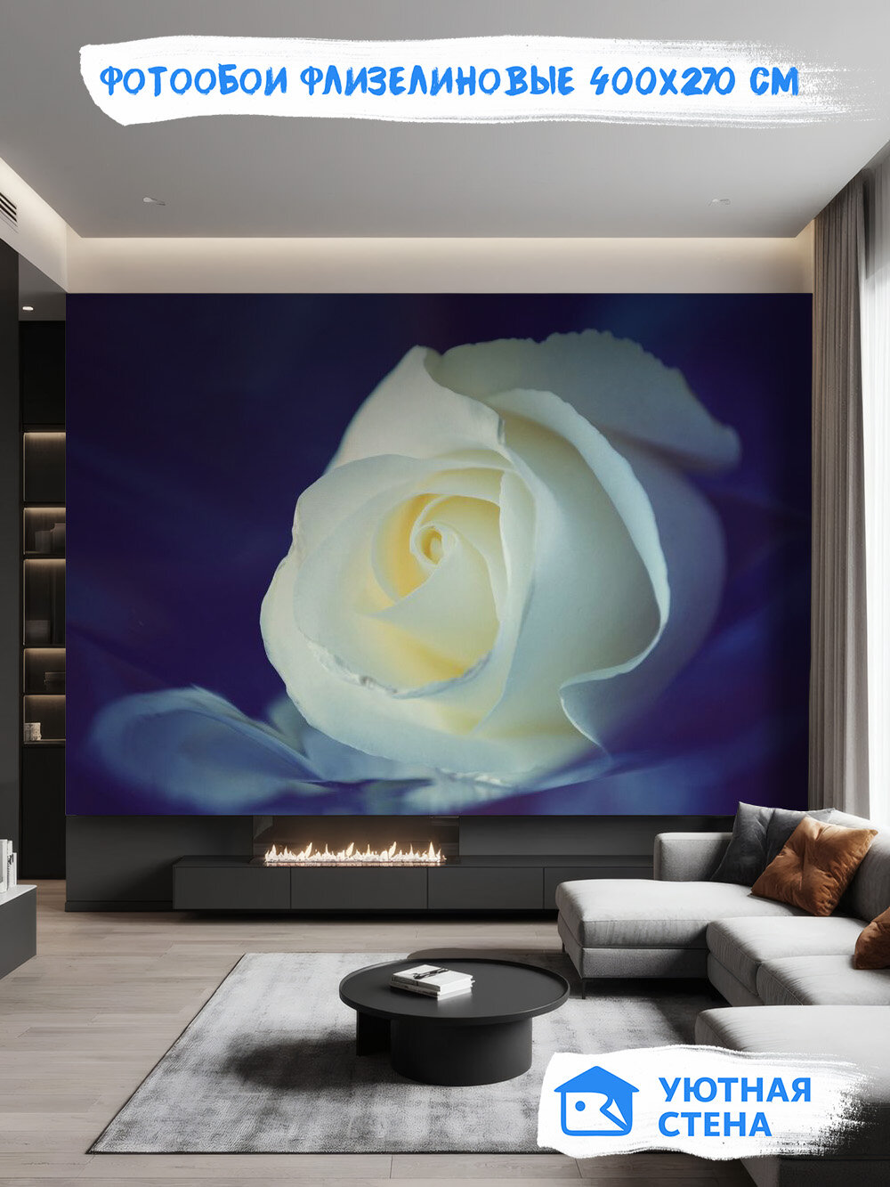 Фотообои Уютная стена "Белая роза на фиолетовом фоне", флизелиновые, 400х270 см