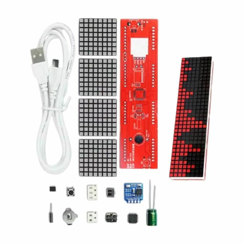 Набор для пайки электронных часов с матрицей и светомузыкой, Квадратная точка красного света