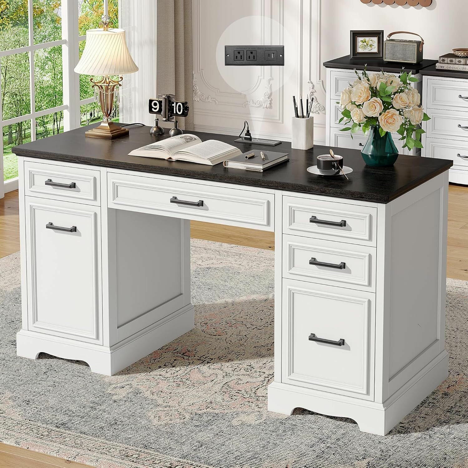 Стол письменный, с розетками и ящиками, 140х75х55 см, универсальный