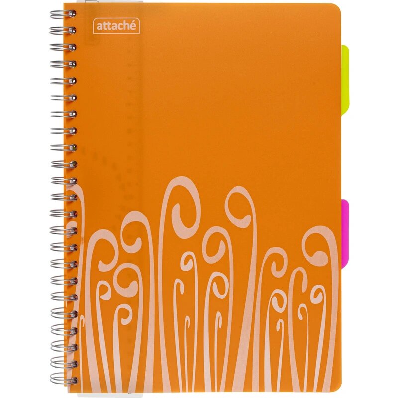 Бизнес-тетрадь А4,140 л, пласт обл, с разд, спир, ATTACHE FANTASY, оранж