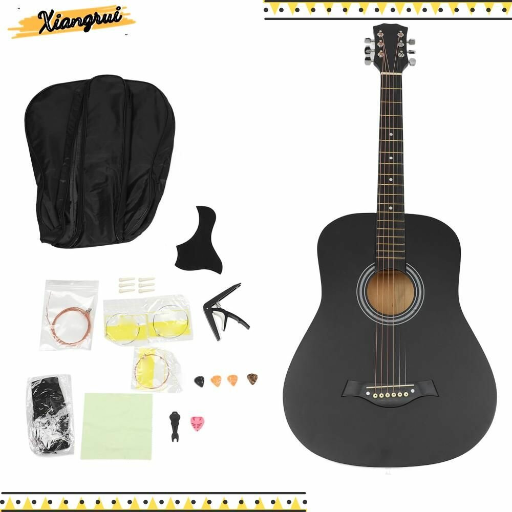 Акустическая гитара, 38 дюймов, черный матовый, для начинающих музыкантов