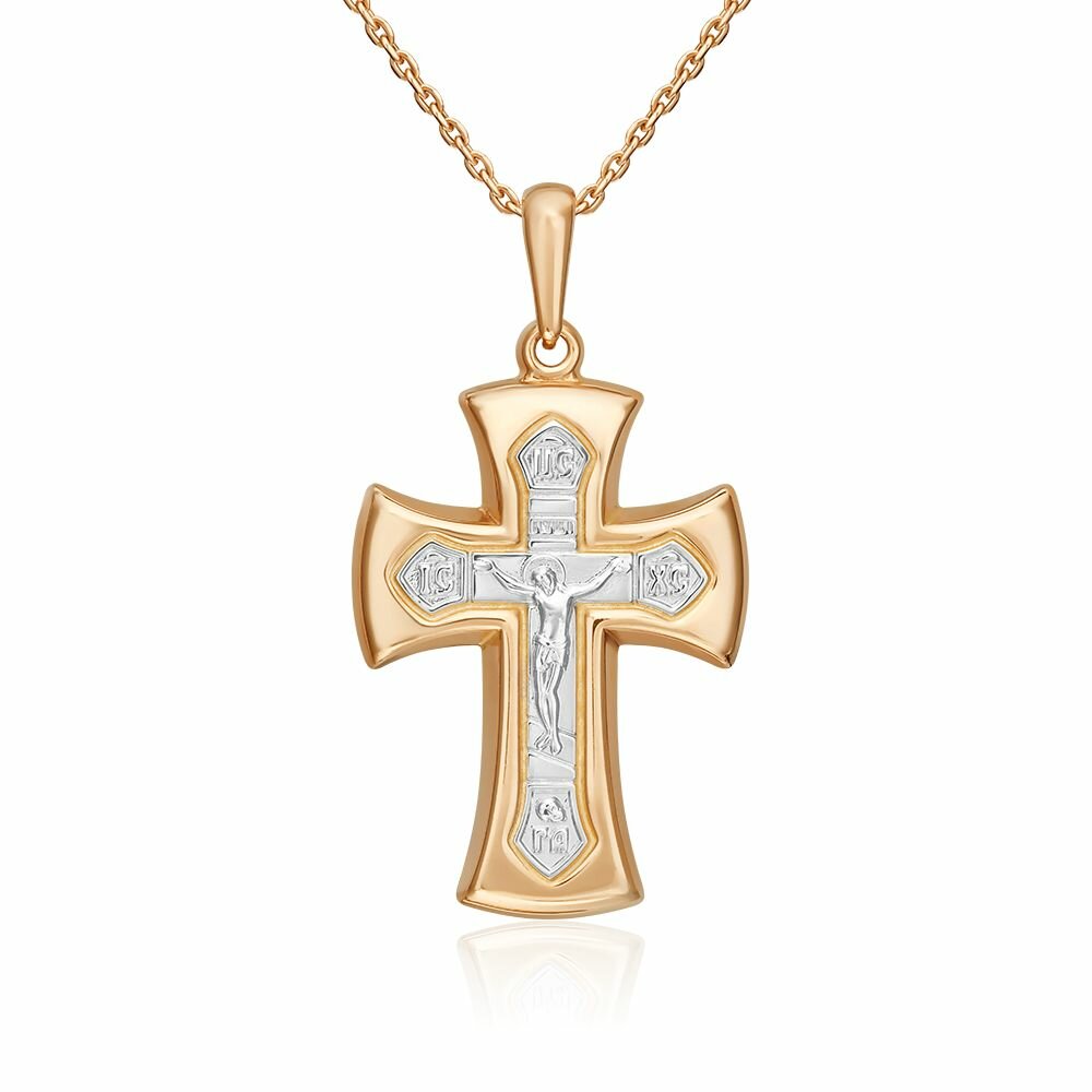 Крестик, комбинированное золото, 585 проба, родирование