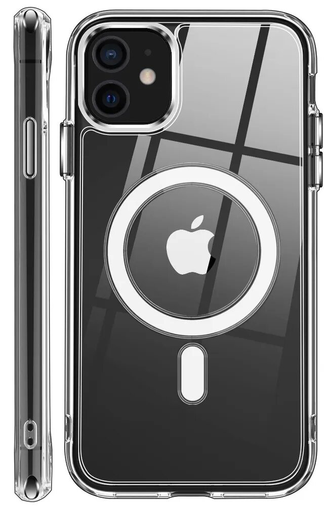 Чехол на айфон 11, с MagSafe, силикон, поликарбонат, прозрачный