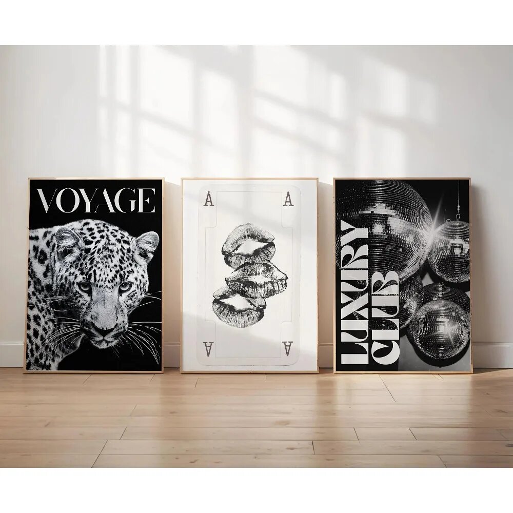 Набор из 3-х постеров с леопардовым принтом, черно-белый TT1384-3pcs, 50x70cm no frame