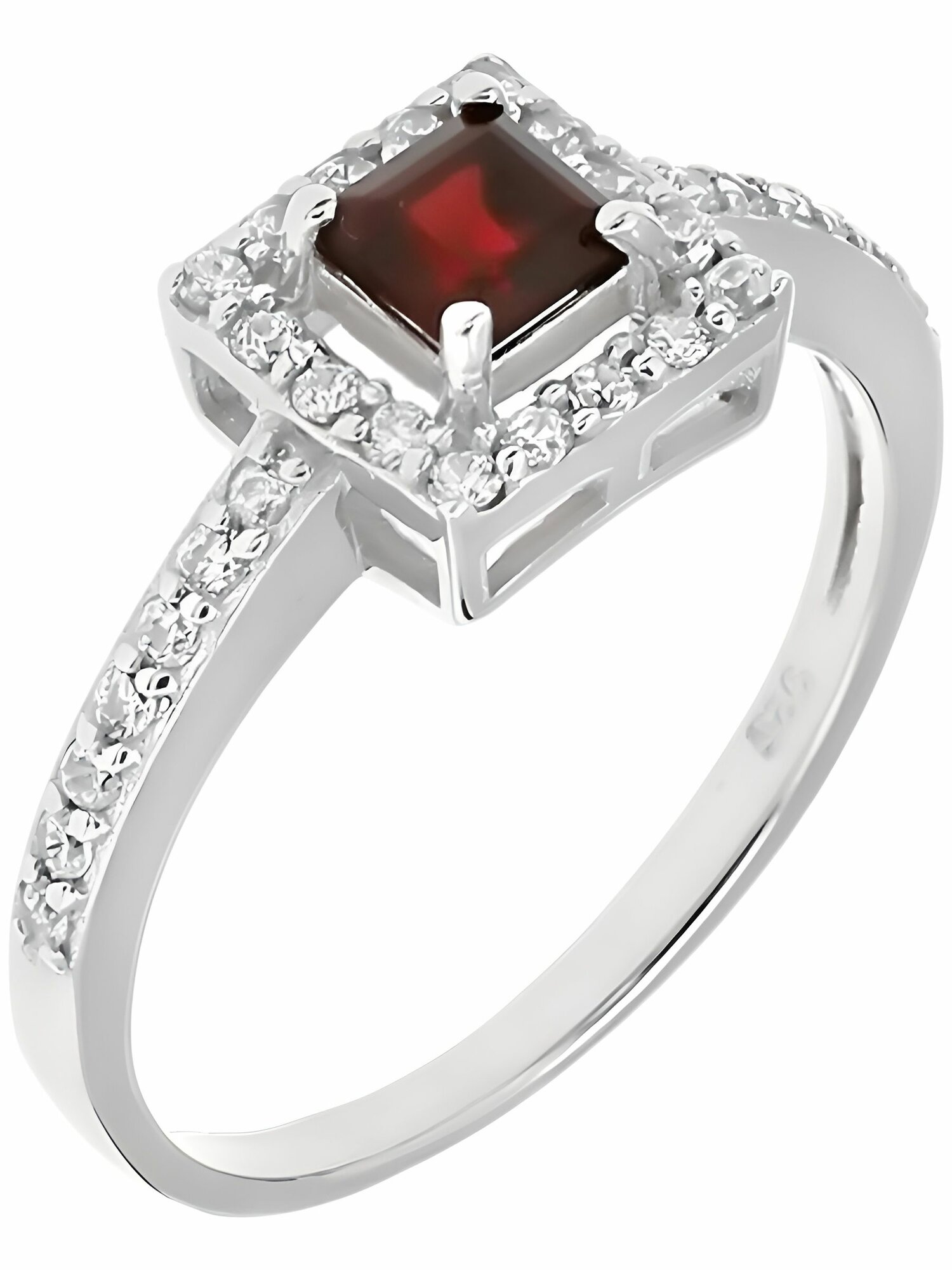 Кольцо тонкое, серебро, 925 проба, родирование, гранат, фианит