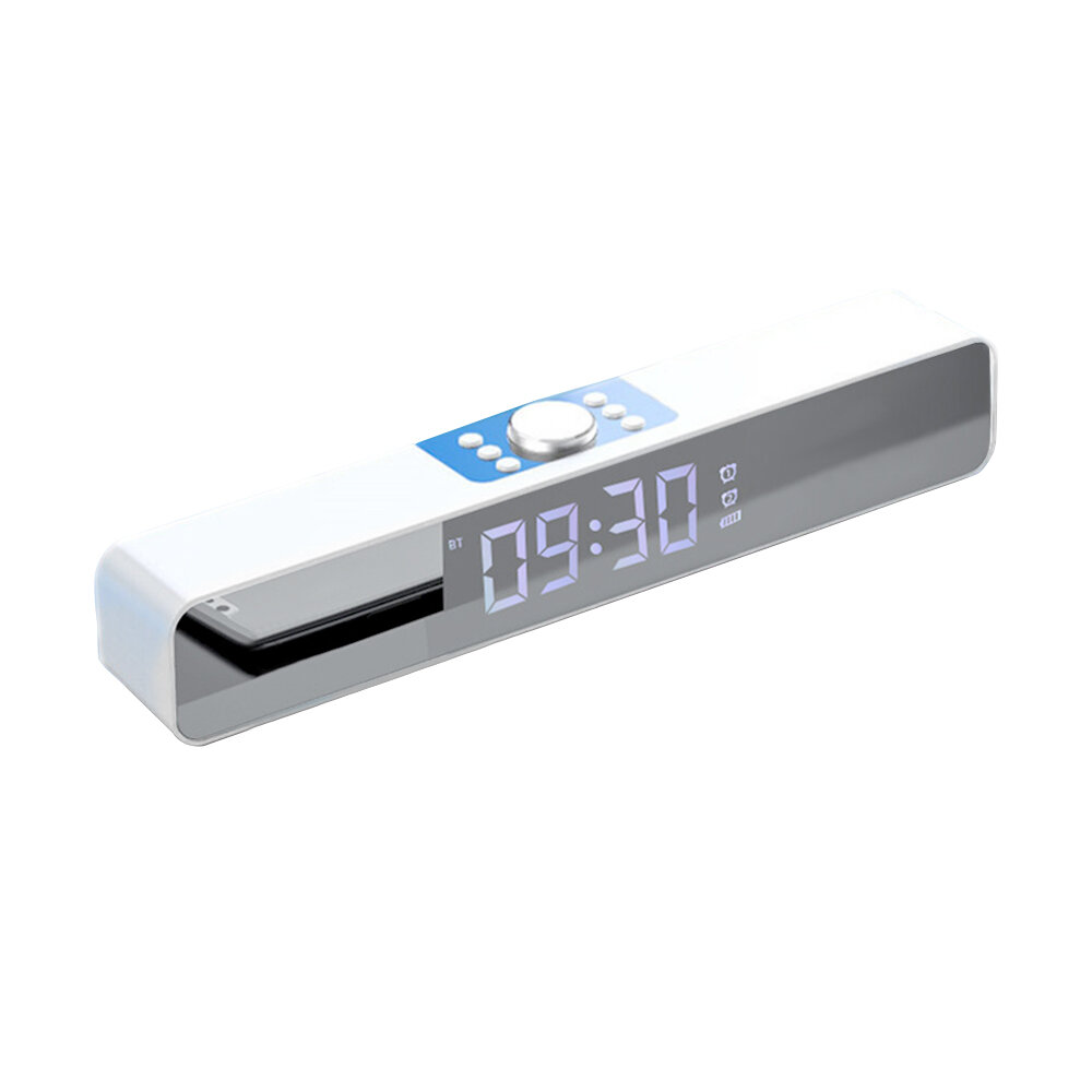Беспроводная колонка BT с зеркальным дисплеем Двухканальный будильник радио Термометр Поддержка ручного вызова TF карта АUX-вход Soundbar для отеля дома офиса спальни путешествий черный белый 3W BT 5.0 Диапазон 10м 32G 1500mAh 5V 40Hz-20KHz