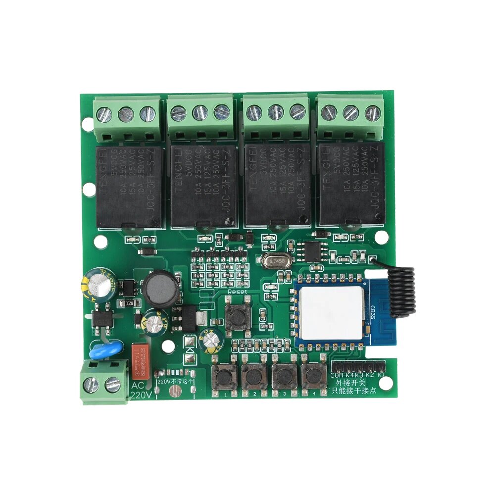 Умный переключатель Tuya WiFi AC220V, 4-полосный модуль релейного переключателя с дистанционным управлением, 2,4 ГГц, 433 МГц, релейный модуль, умный дом, 3 режима