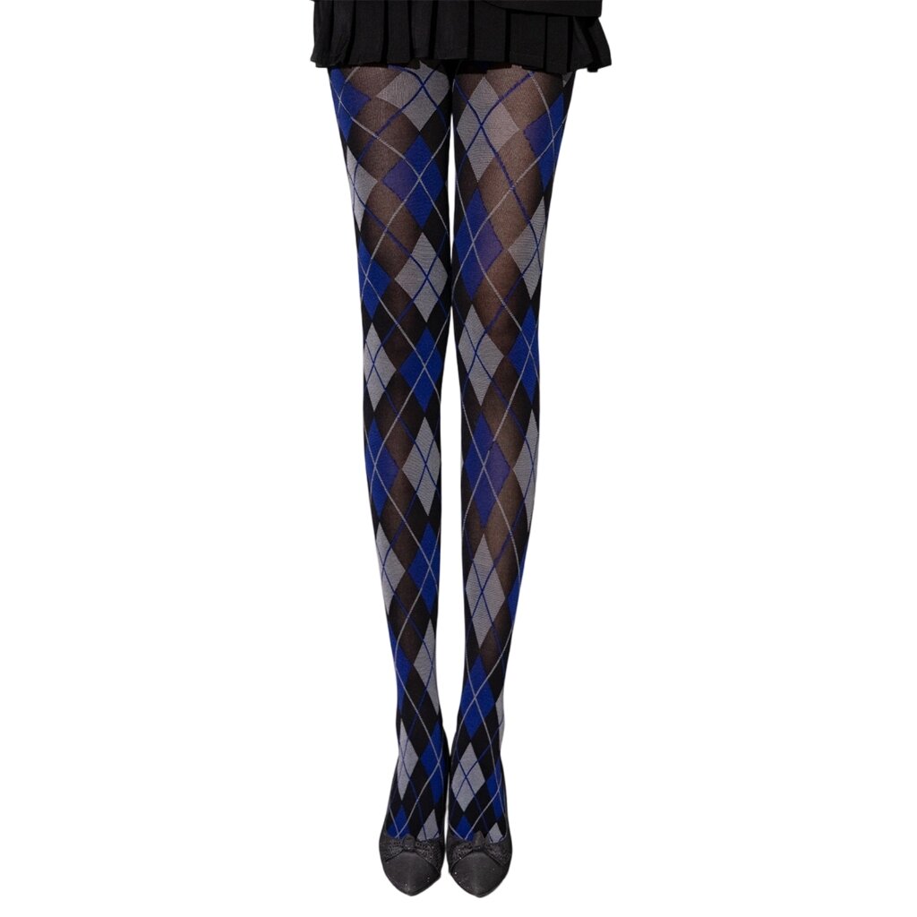 Ретро-ромб в клетку, красивые носки для ног, Колготки-Сине-серый