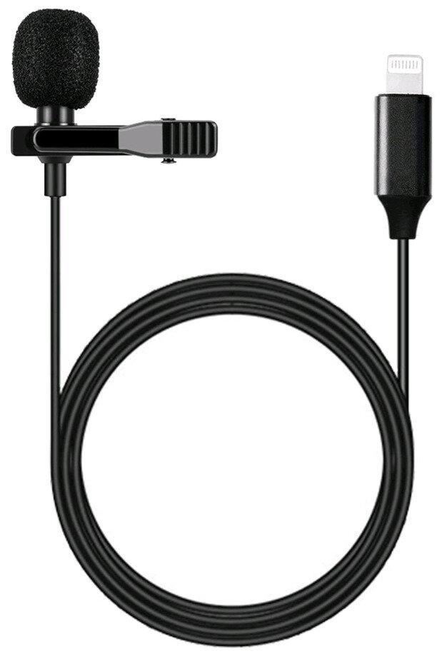 Микрофон петличный Lavalier всенаправленный динамический с разъёмом Lightning 8 pin для iPhone Apple, айфон , телефона , смартфона , петличка с микрофоном , конденсаторный с ветрозащитой , креплением на одежду для записи звука, черный