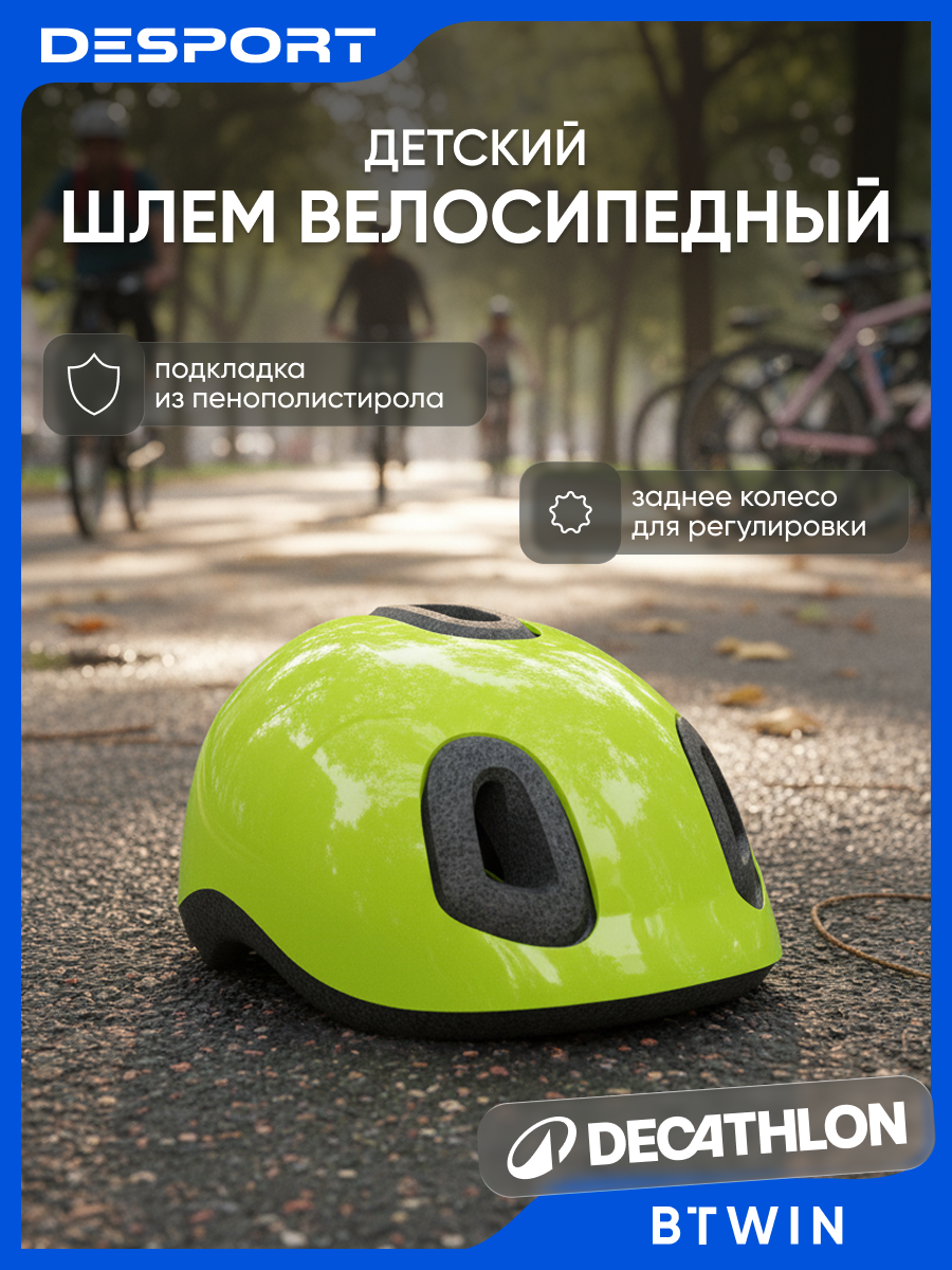 Шлем велосипедный детский Btwin 500, желтый, велоспорт, с регулировкой