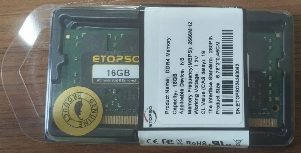 Оперативная память ETOPSO DDR4 SODIMM 16Gb 2666MHz PC-21300 CL19 1.2V