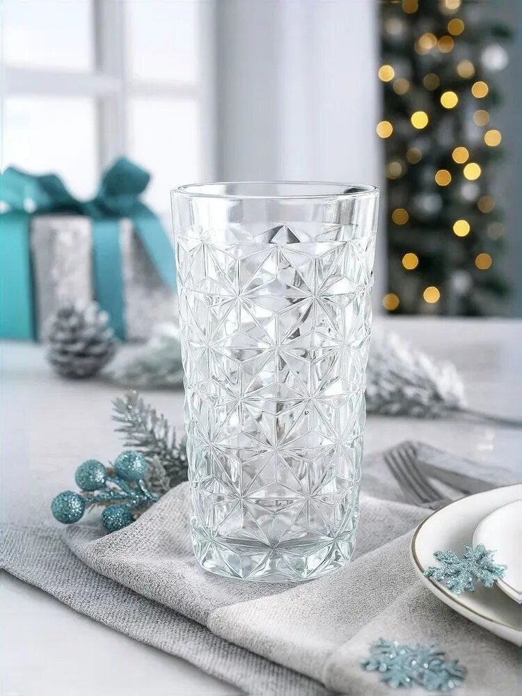 Набор стаканов высоких, прозрачных Pasabahce "Estrella" 4 шт, 360 мл. Закаленное стекло. Турция