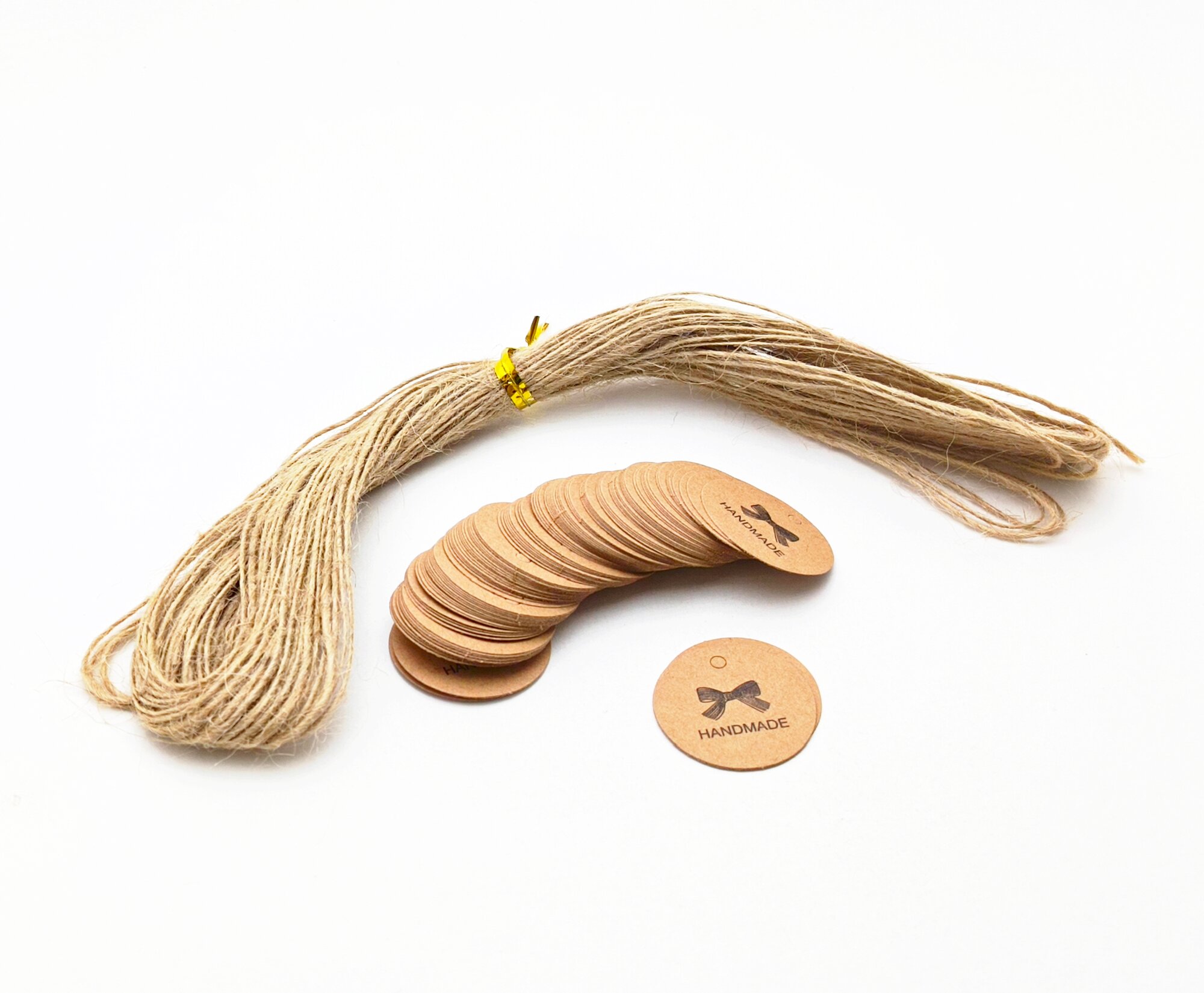 Этикетка, бирка и шнур для товаров ручной работы "Handmade с бантиком "/ Коричневый