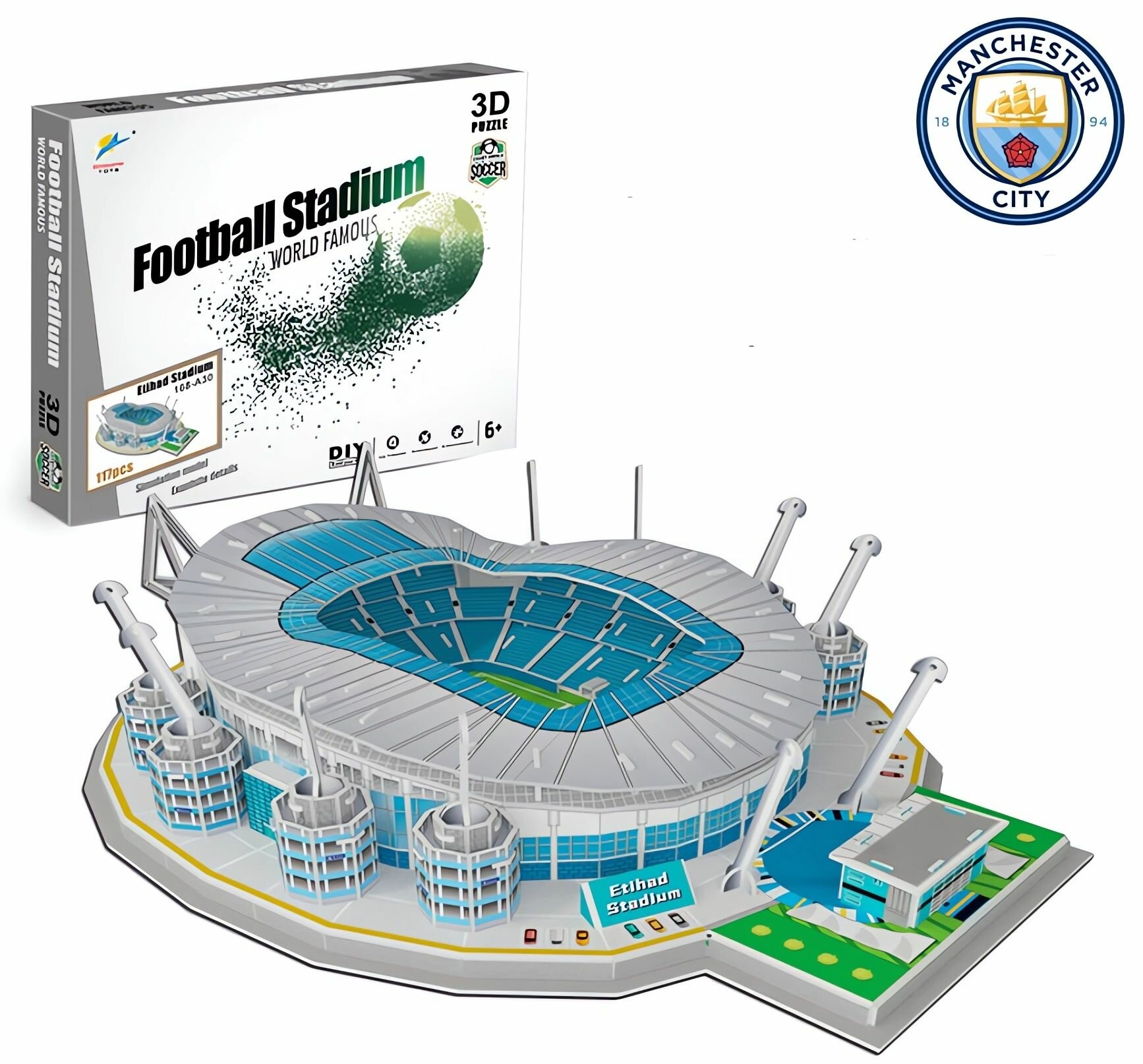 Коллекционный сборный картонный 3D пазл. Стадион "Этихад Стэдиум" (Манчестер, Англия) "Манчестер Сити". 117 деталей