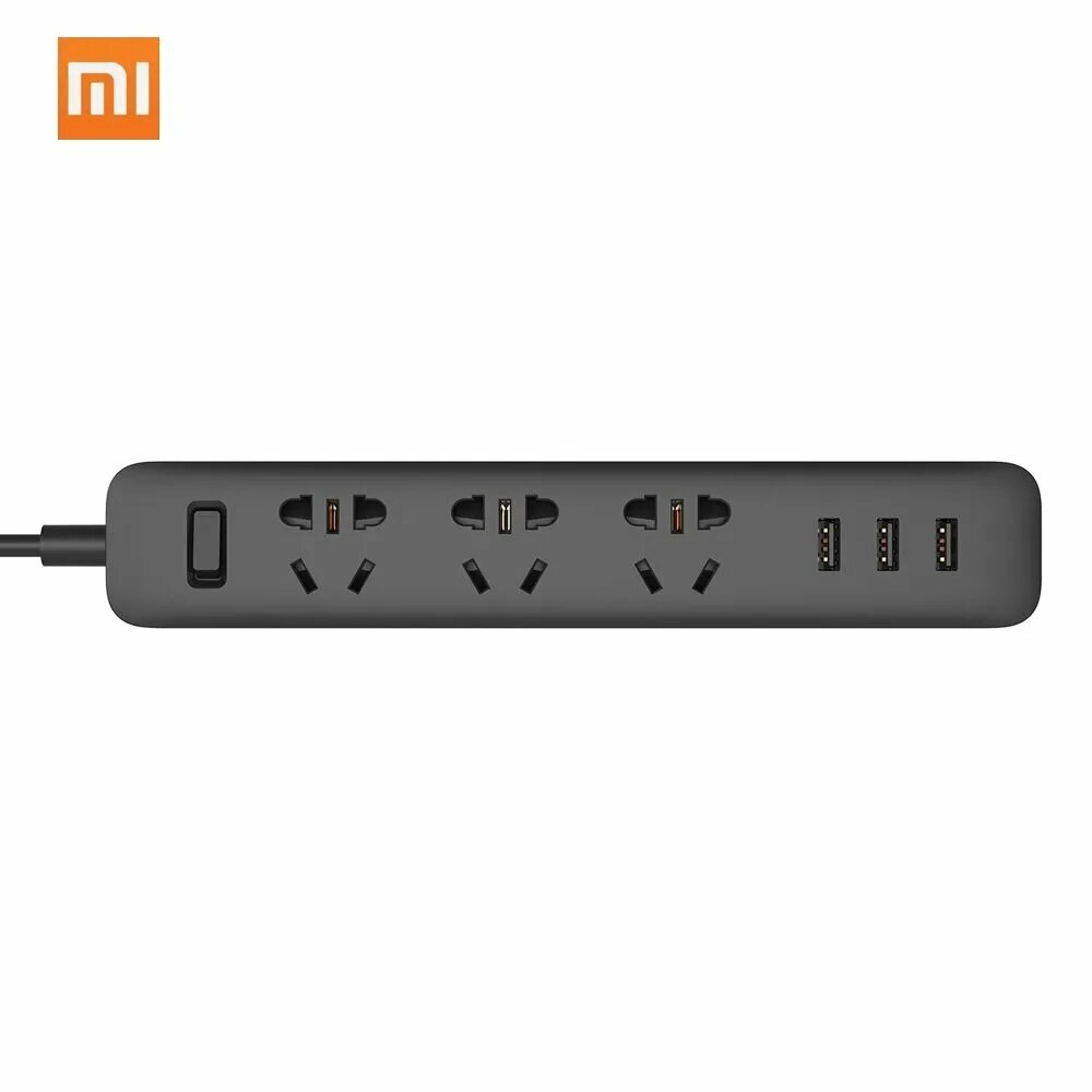 Портативная розетка Xiaomi Mi с быстрой зарядкой, тремя USB-портами, тремя стандартными розетками, адаптером для дома, кабелем длиной 1.8 метра,