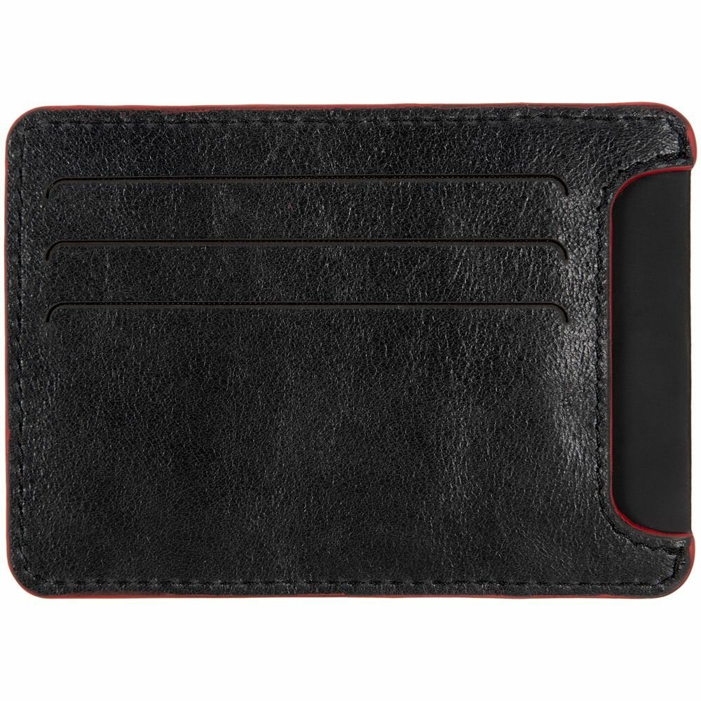 Чехол для карточек Arrival, черный с красным, натуральная кожа