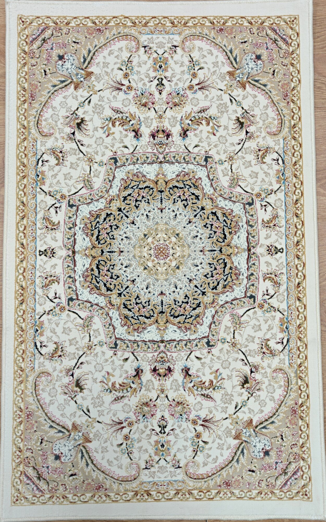 Коврик персидский высокоплотный с рельефным ворсом "GHAZAL кремовый" 50х80 см