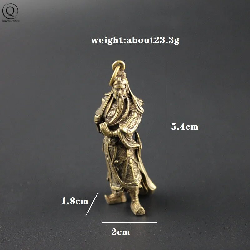 Медный статуя Гуань Гун Брелок с подвеской китайский бог богатства ручной работы винтажный из чистой латуни брелок для ключей от автомобиля
