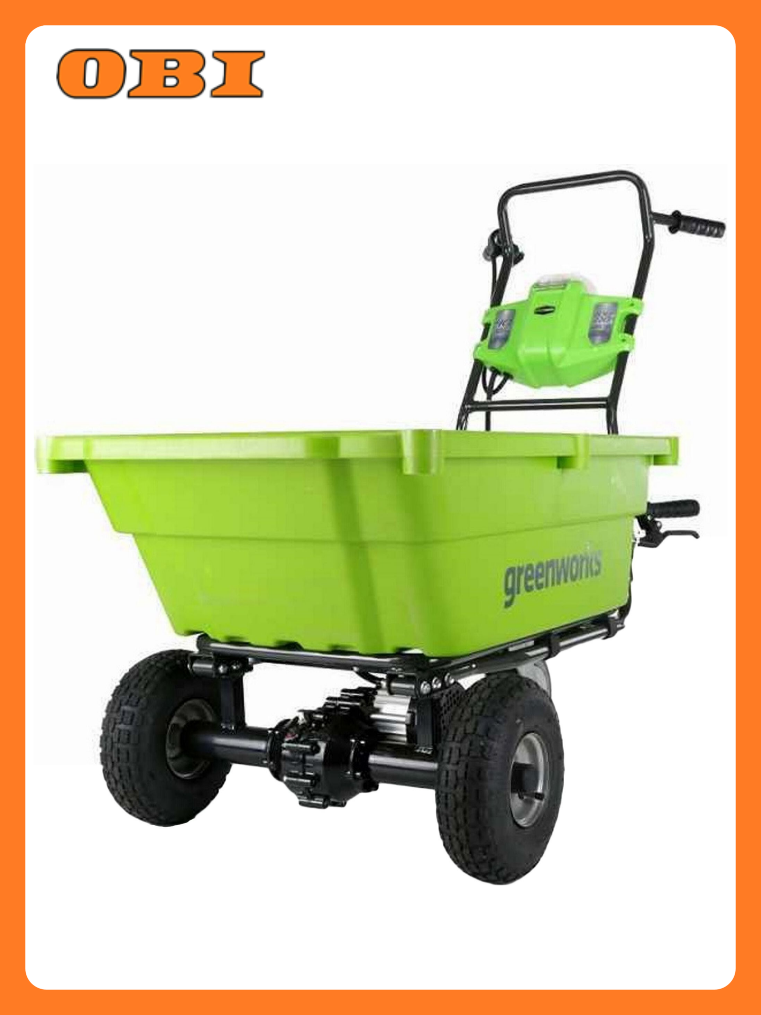 Тачка Greenworks G40GC, самоходная, грузоподъёмность до 100кг, пластик, 3 колеса