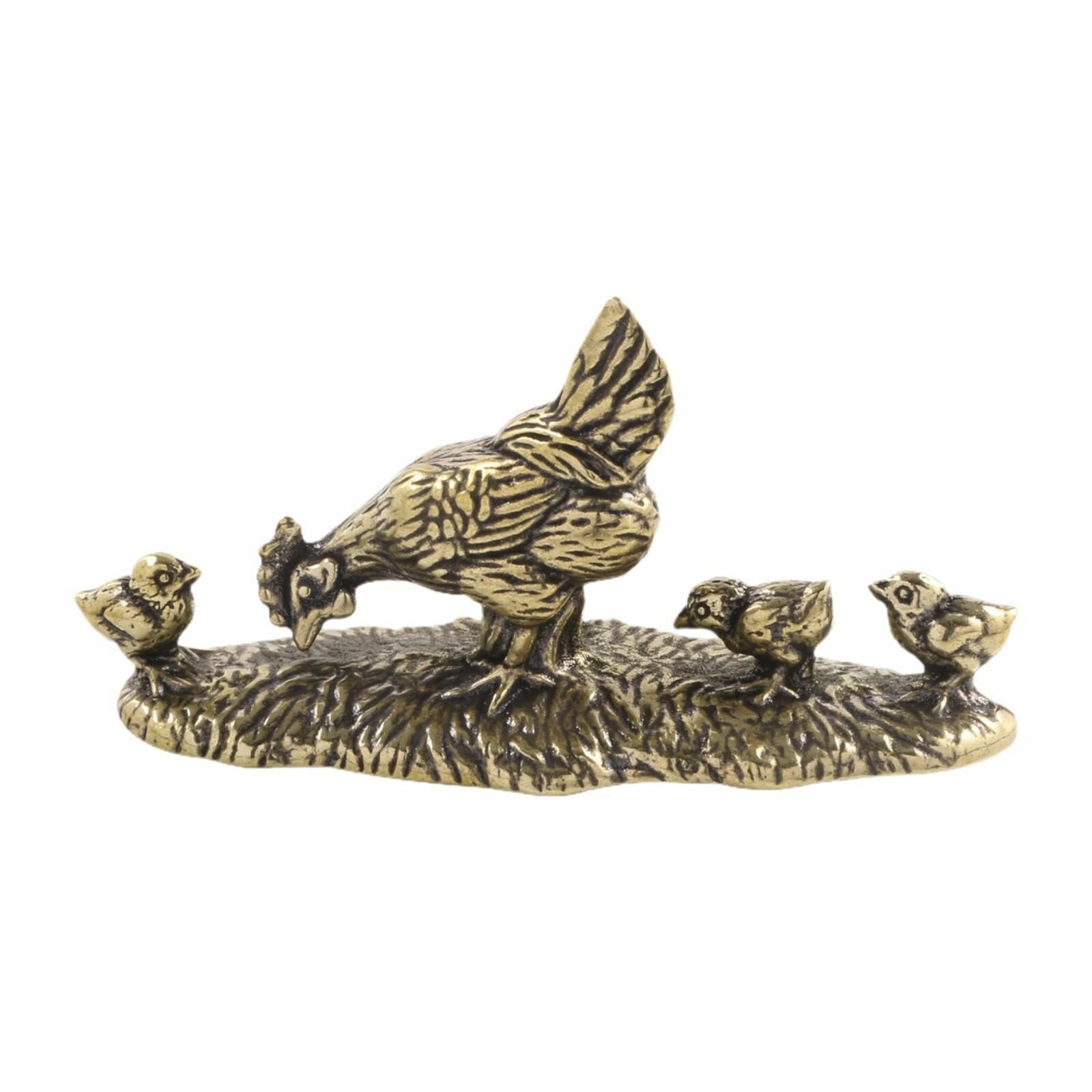 Фигурка петуха и цыпленка из латуни, украшение для чайной церемонии, устойчивая статуэтка для коллекции, настольный декор 8.1x4.5 см