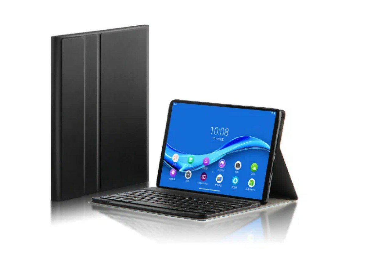 Клавиатура с чехлом MyPads для Lenovo Tab M10 TB-X605F/M съёмная беспроводная Bluetooth-клавиатура черная кожаная