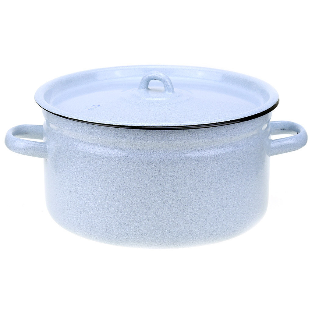 Кастрюля Лысьвенские эмали "Белый рябчик", эмалированная, 5,5 л, форма цилиндрическая, металлическая крышка, металлические ручки, без деколи (С-1617/Рб)